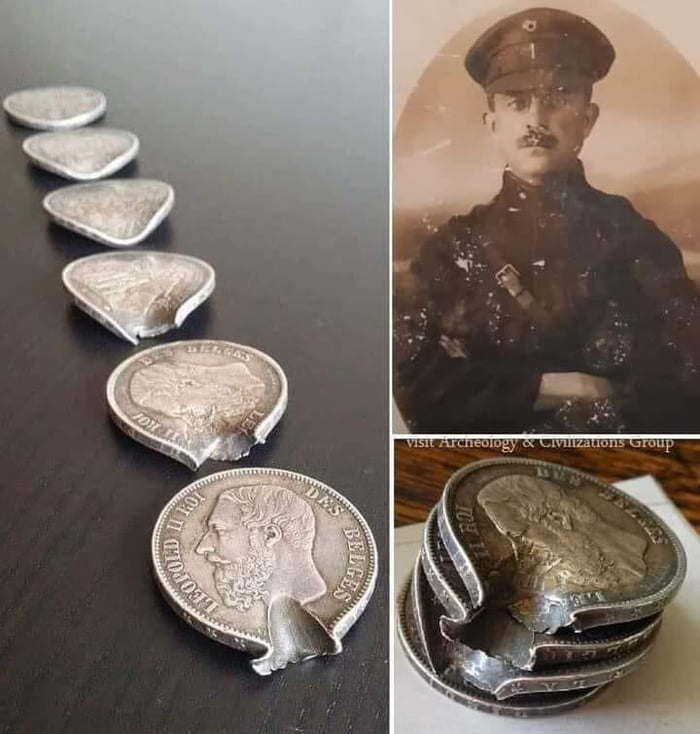 Coins were in the pocket of Optatius Buyssens a Belgian soldier, which ...