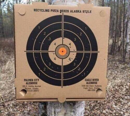 Alaska pizza place has boxes that double as targets for shooting - 9GAG