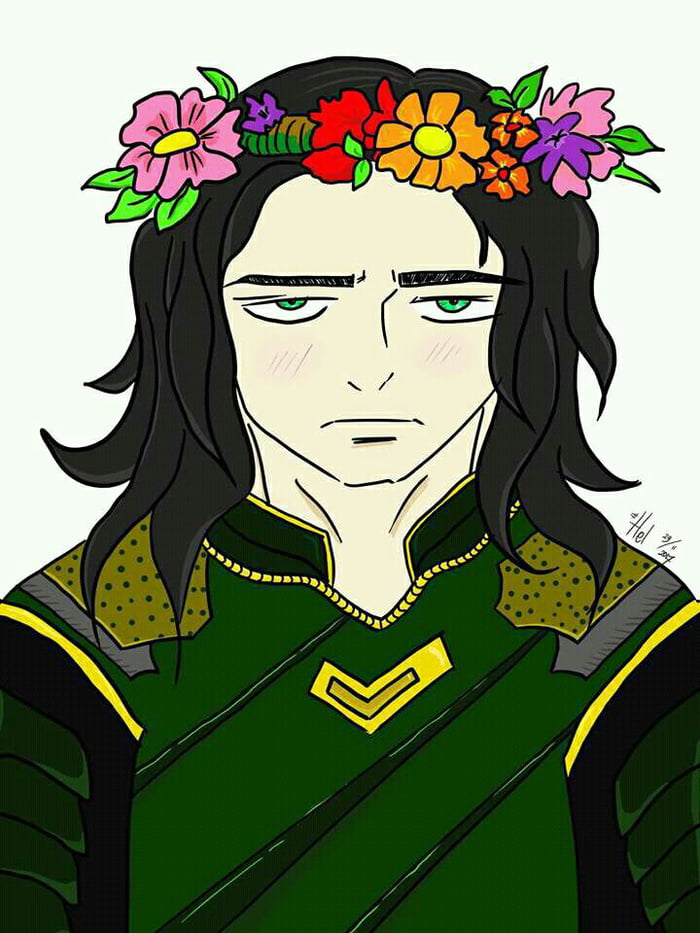My first try loki fanart. He look sad with his flower crown,poor loki ...