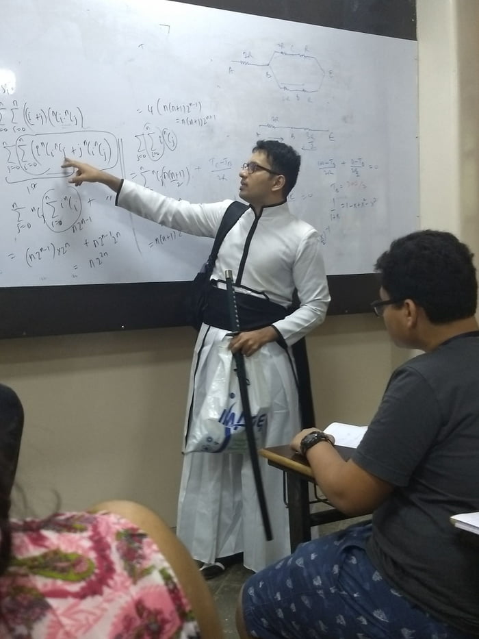This is how my Math professor turned up to teach us. ( He had to reach ...