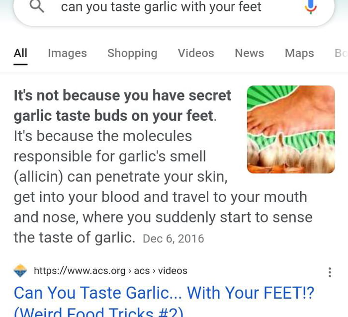 You can get the taste of garlic in your mouth by touching it with your ...
