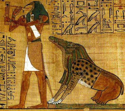 Egyptian demon Ammit has the head of a crocodile and the upper body of ...