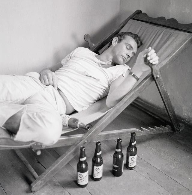 Sean Connery sleeping on set while shooting the Bond film Dr. No (1962 ...