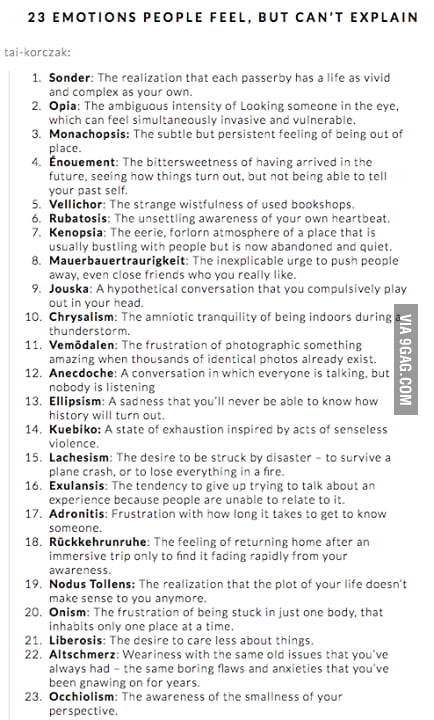 23 emotions people feel but can't explain - 9GAG