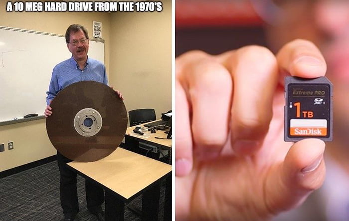The size of a 10mb hard drive from 1970 vs today's 1tb - 9GAG