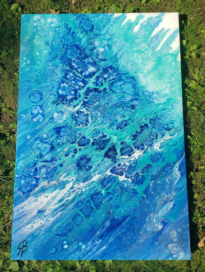 "Adrift" Acrylic paint pouring on canvas with epoxy resin finish (24x36 ...