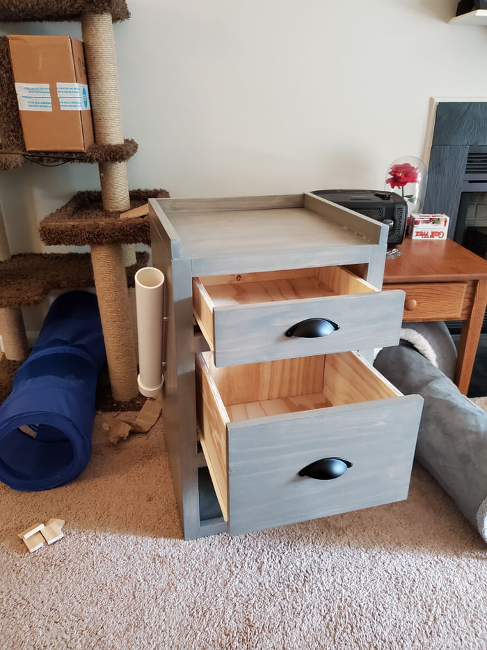 After almost a month of on and off work, the cat table is done. - 9GAG