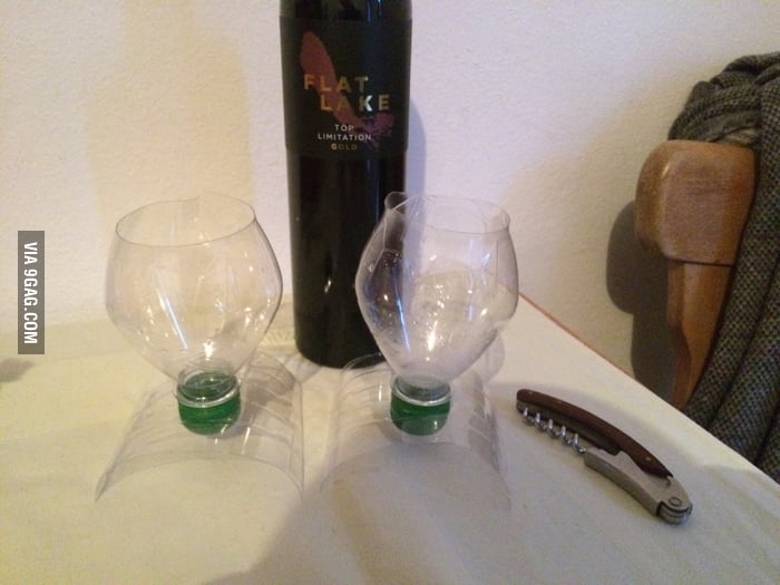 If you want wine but don't have a glas. DIY out of plastic bottles. - 9GAG