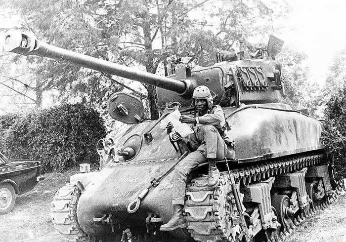 A former Israeli M4A1 Sherman medium tank (armed with a 76 mm main gun ...