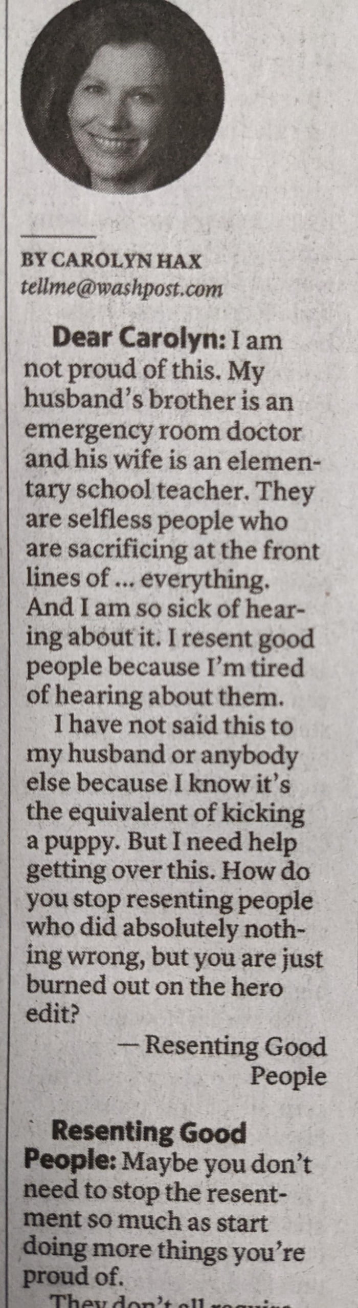 Sick burn from advice columnist Carolyn Hax - 9GAG