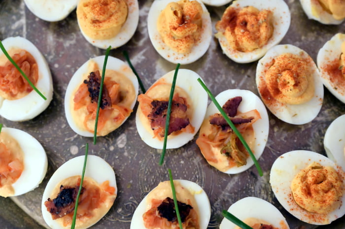 Kimchi deviled eggs, with bacon. - 9GAG
