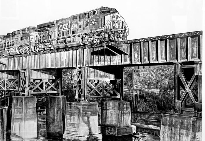 Pencil drawing of the CSX Train in Richmond - 9GAG