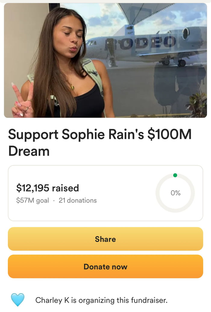 A gofundme has been started to get Sophie Rain’s net worth to $100 million and it already has ...