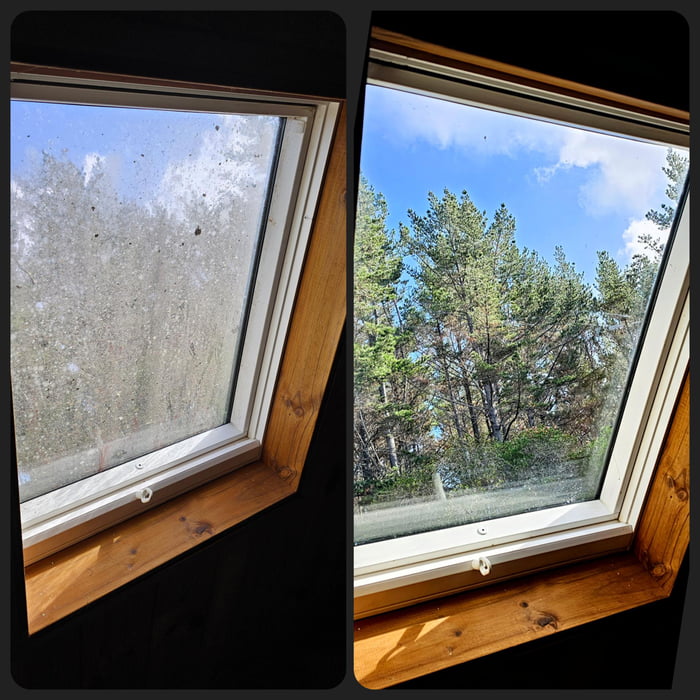 Cleaning a hard to reach skylight window, inside and out - 9GAG