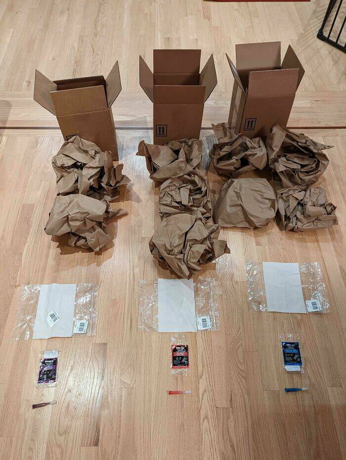 47,785ml Of Packaging For 5.4ml Of Product. These Boxes All Came From The Same Warehouse ...