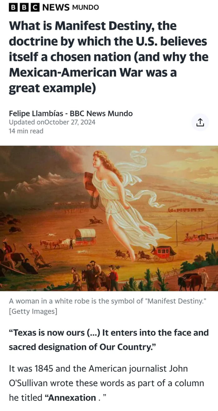 John L. O'Sullivan argued that American was destined by Providence to ...