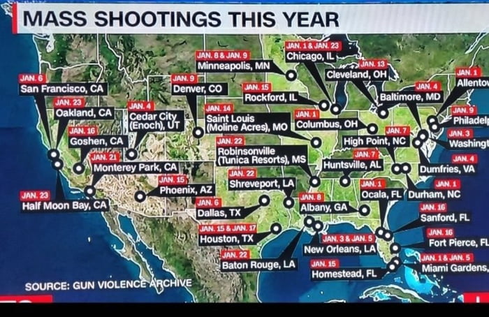 Rare map showing the number of mass shootings in some third world ...