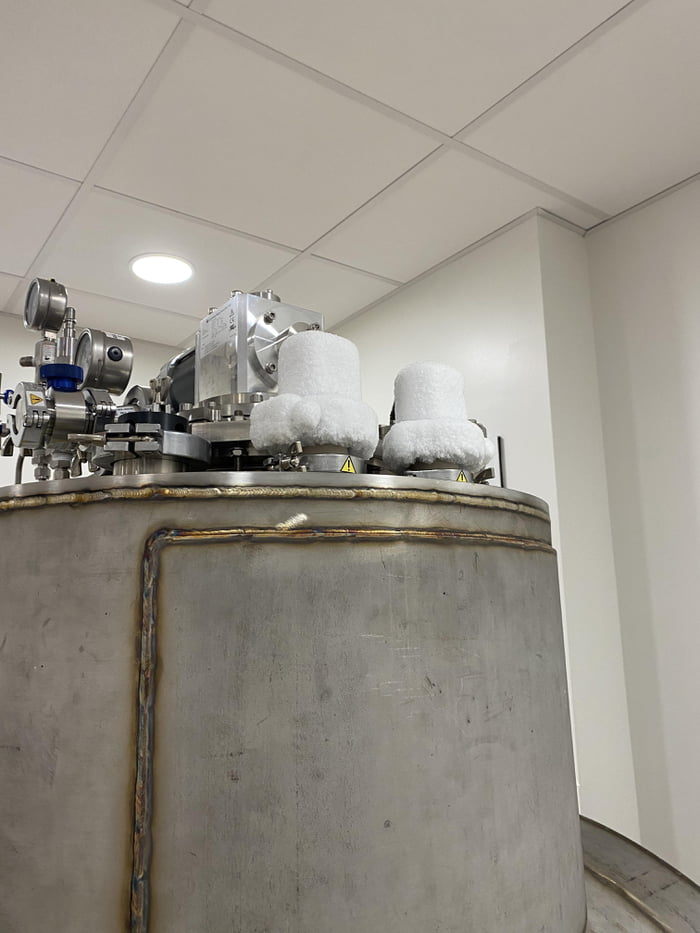 The magnet for this MRI machine is so cold (2 Kelvin) that ice balls ...