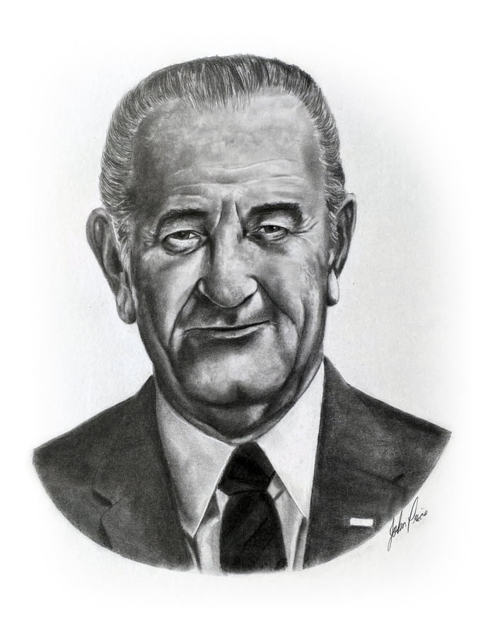 Pencil Portrait of President Lyndon B. Johnson that I drew - 9GAG