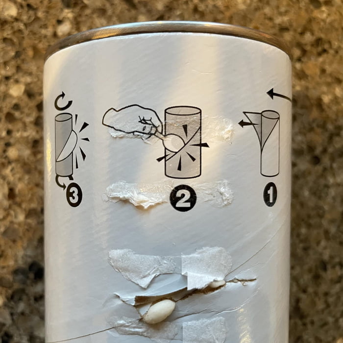 Not only are the instructions on this biscuit can in reverse order (3-2 ...