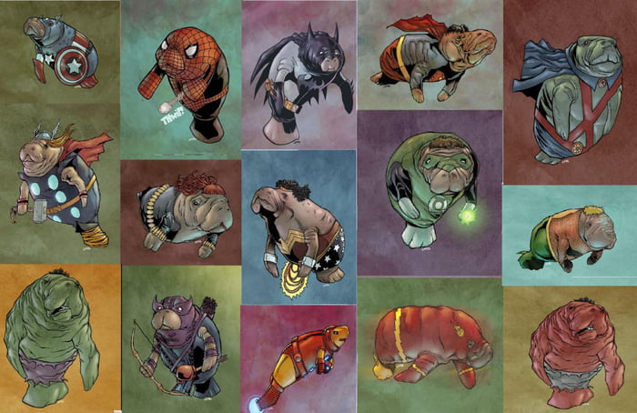 Manatees dressed up as various superheroes - 9GAG