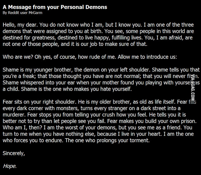 A message from your personal demons - 9GAG