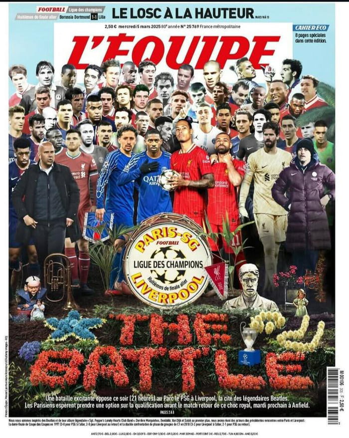 Front cover of l'Equipe today - with the cover of Sgt. Pepper's Lonely ...