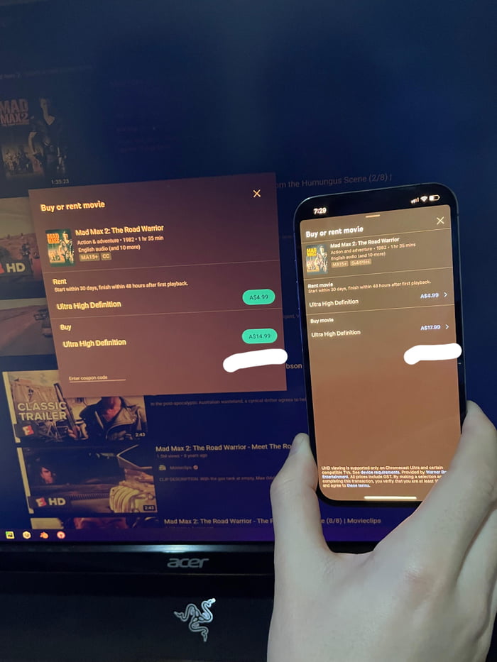 Two different prices for the same movie on phone vs pc - 9GAG