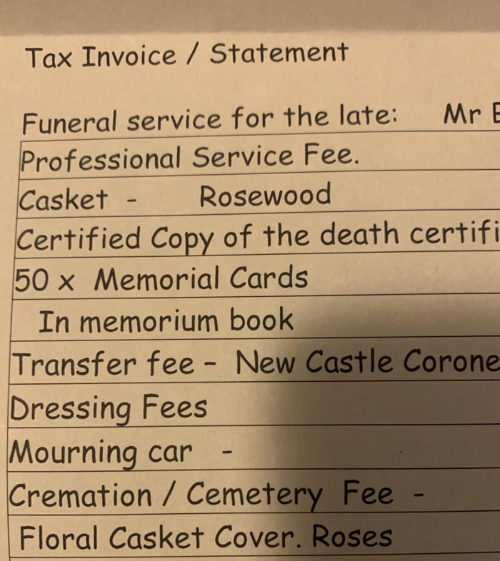 Shout out to this funeral home for using Comic Sans on their invoice - 9GAG
