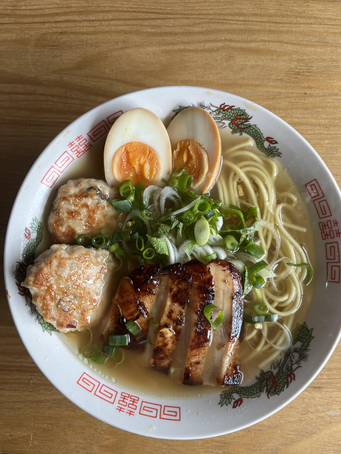 Fish Broth ramen with Tsukune, Aji-Tama, and Miso Seared Chicken - 9GAG
