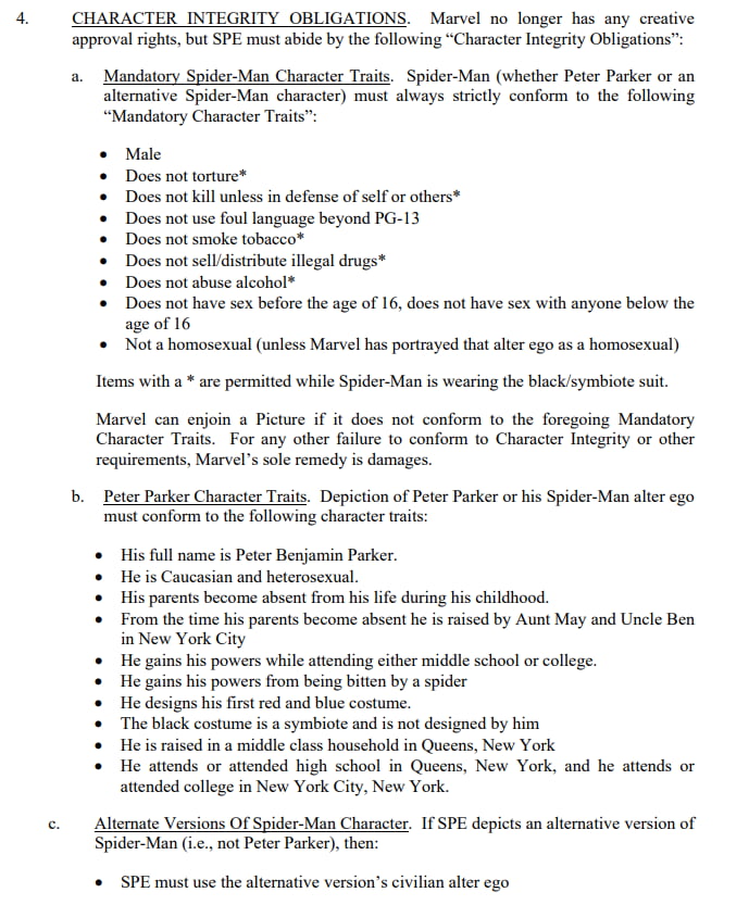 From the leaked 2011 contract between Sony/Marvel - Character Integrity ...
