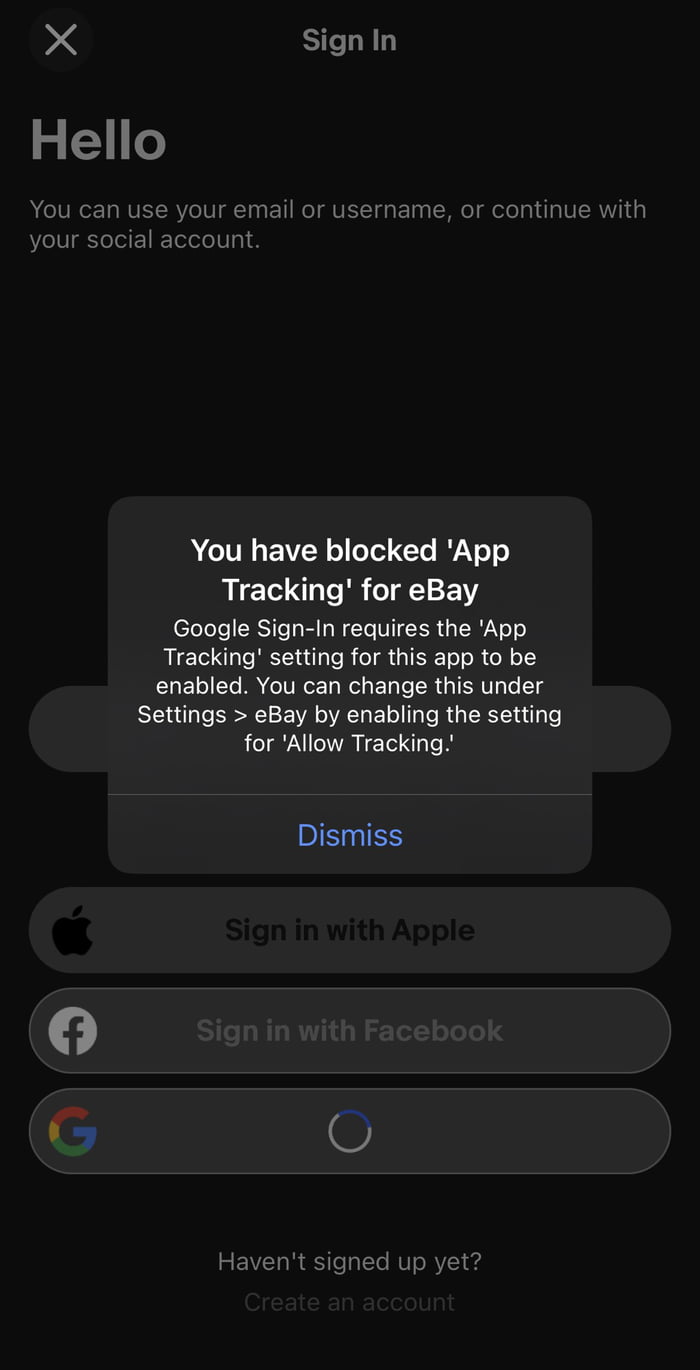 EBay requires you let them track you to use “Sign in with Google” - 9GAG