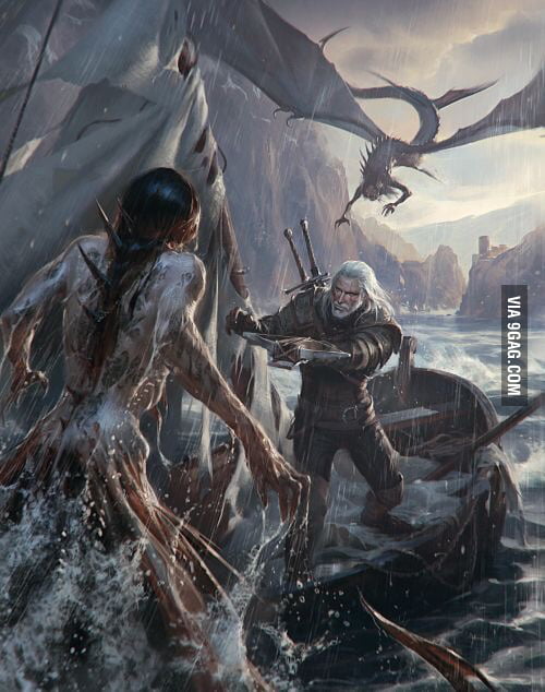 Geralt fighting Sirens (The Witcher 3 Artwork) - 9GAG