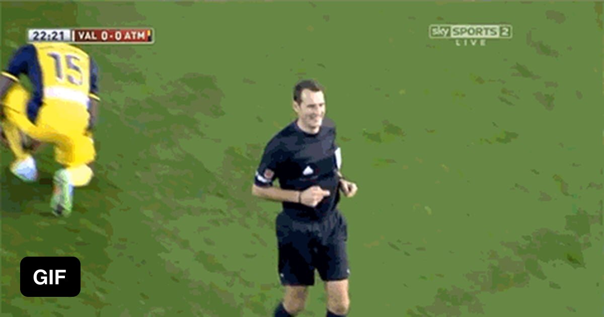 Referee falls over football player - 9GAG