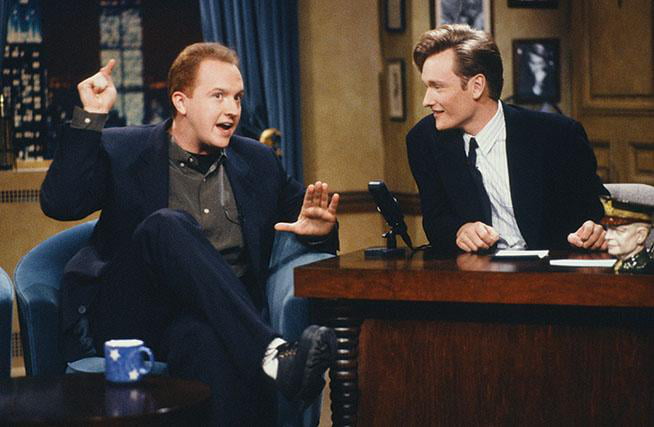 Young Louie C.K. with Conan O'Brien on Late Night with Conan O'Brien - 9GAG