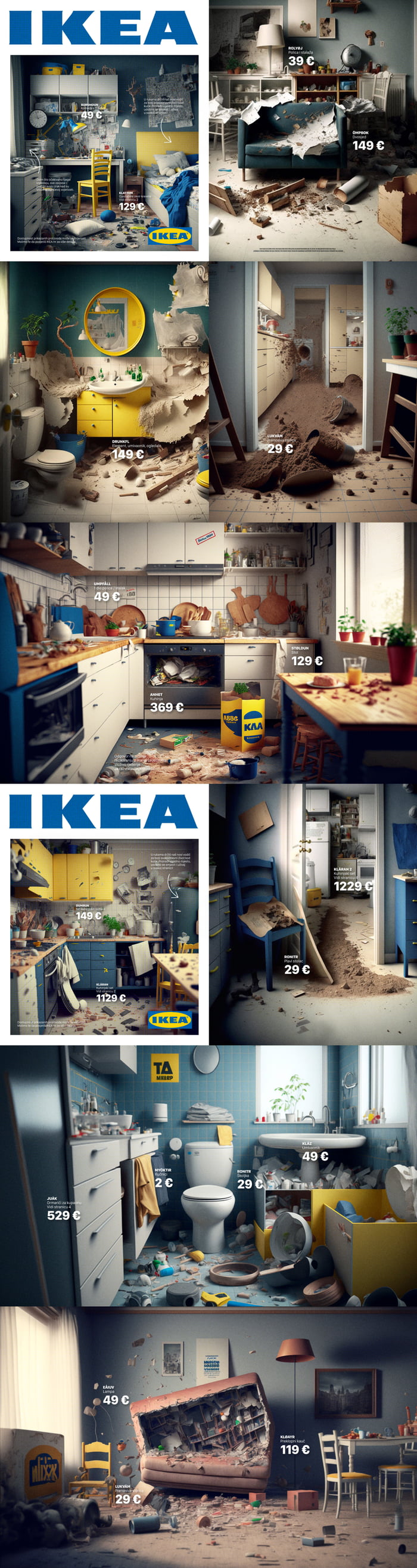 Midjourney IKEA catalog (but with messy, filthy and destroyed rooms) - 9GAG