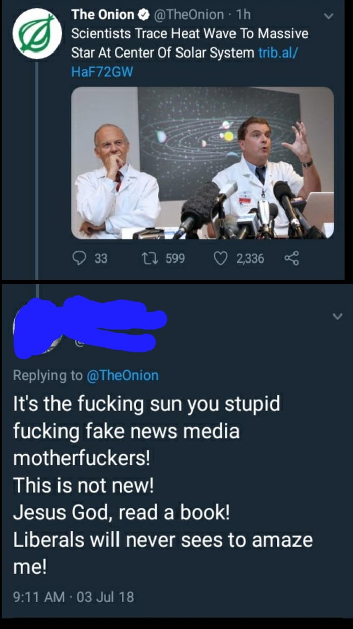 The average conservative yelling "FAKE NEWS" at the Onion - 9GAG