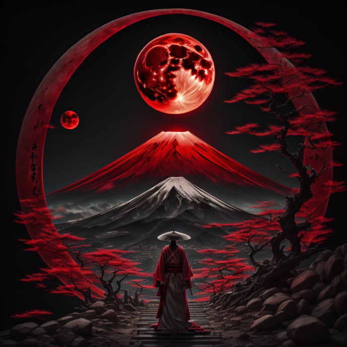 Ai generated blood moon over Japan - 9GAG