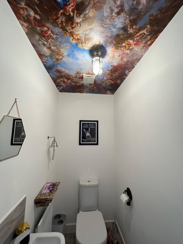 Man-caving the WC, papered Hercules on the ceiling - 9GAG