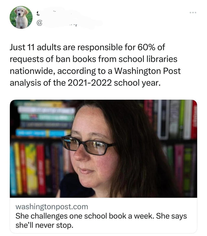 She tries to have one book banned per week and says "she'll never stop." - 9GAG
