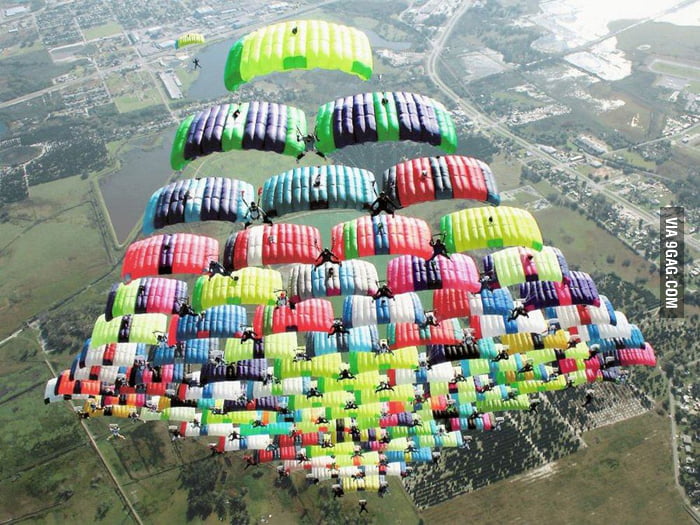 Large canopy formation skydiving - 9GAG