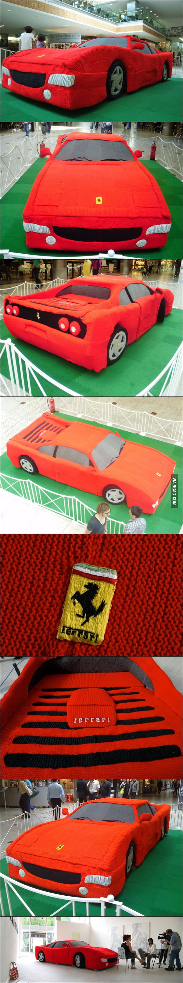 Life Size Knitted Ferrari Made with 12 Miles of Yarn - 9GAG