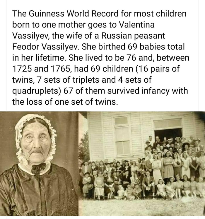 Valentina Vassilyev. 69 kids born - 9GAG