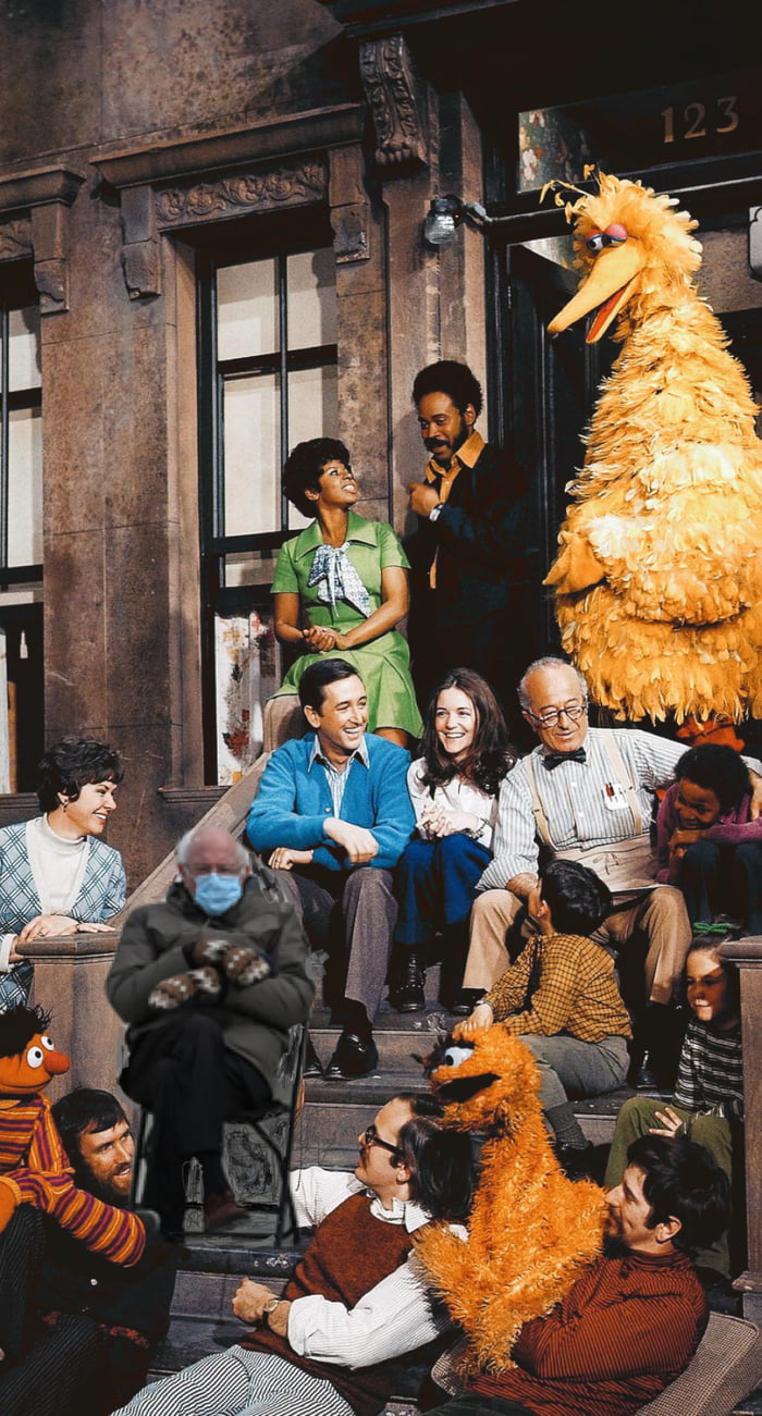 Bernie Sanders staying warm on the set of Sesame Street. Early 1980’s ...