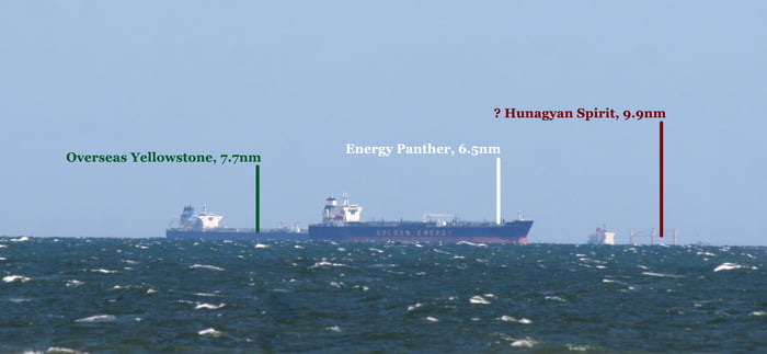 An example of the effect of the Earth's curvature: 3 ships at different ...