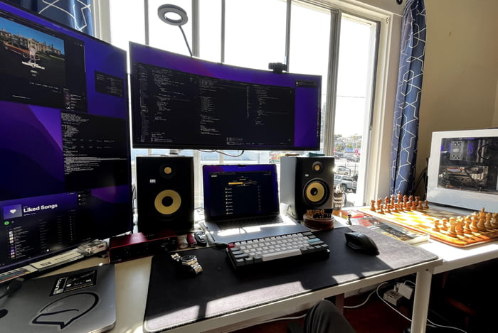 Work/play setup. Switch from the MacBook to the PC in a single button press. - 9GAG