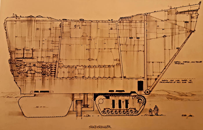 The original detailed sketch of the Sandcrawler for Star Wars (1977) - 9GAG