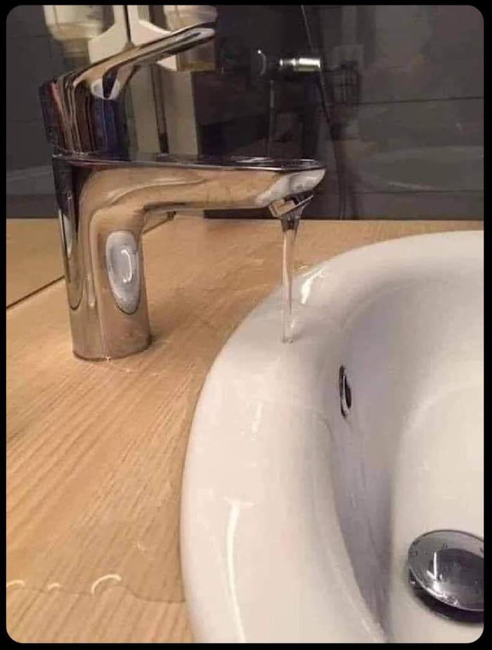 When a sink fails at letting water from the tap down the drain - 9GAG