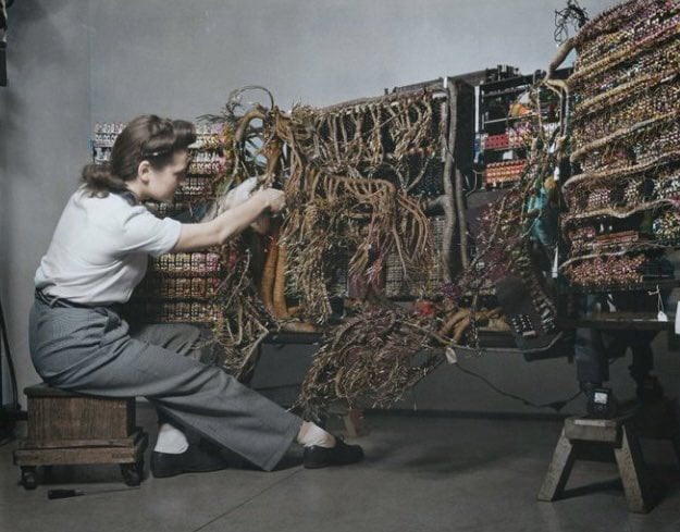 An engineer wiring an IBM 403 accounting machine in 1958 - 9GAG