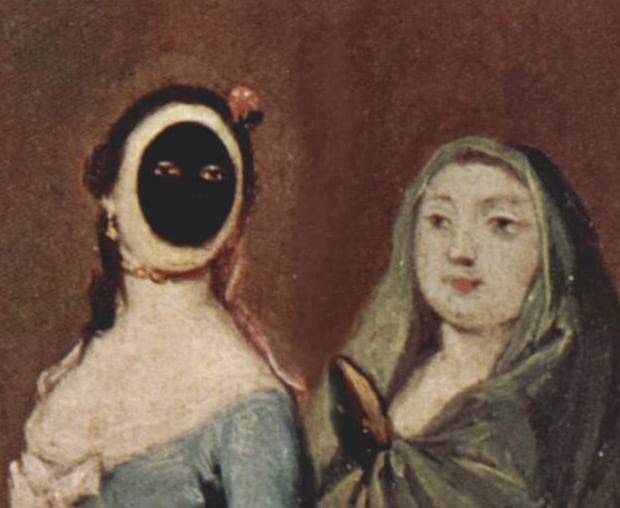Pietro Longhi's painting of a Venetian lady wearing a Moretta carnival mask. - 9GAG